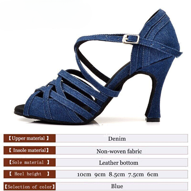 Women Latin Salsa Tango Denim Dance Shoes Ballroom Profession Shoes ...