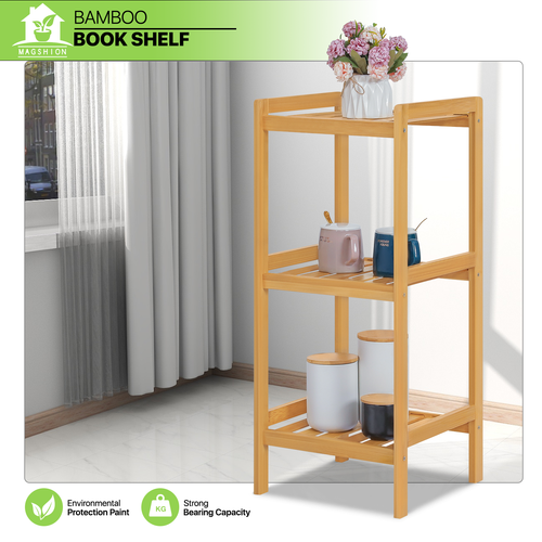 13"Natural Bamboo 3-Tier [CORNER SHELF] Freestanding Storage Rack Book ...