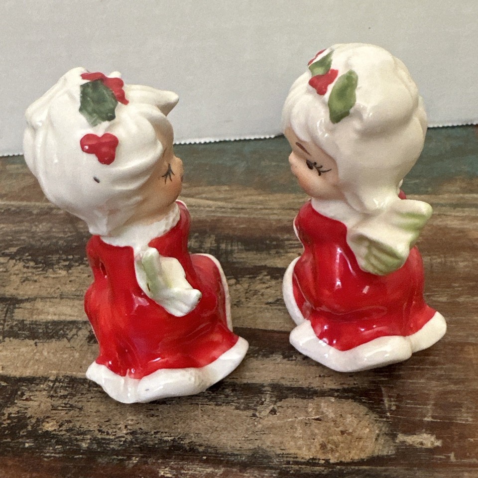 Vintage Lefton Ceramic Angel Candle Hugger Set Holiday Christmas Pixies ...
