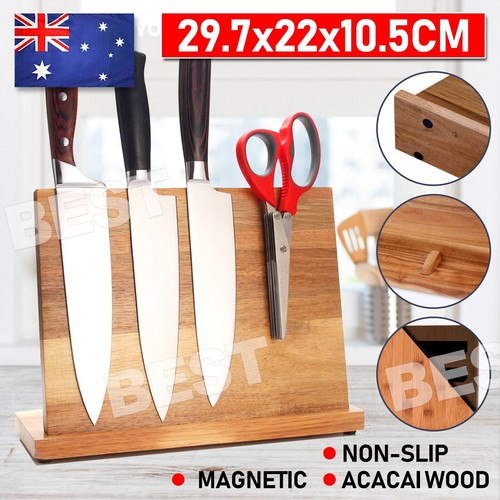Knife Magnet Holder Stand Wood Storage Cutlery Rack Block Kitchen Bar ...