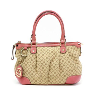 GUCCI Shoulder Hand Bag 247902 Sukey Diamante Canvas Leather Pink Beige ...
