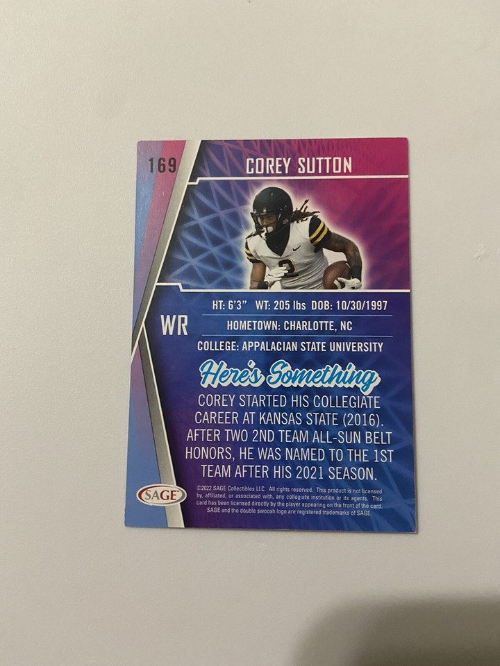2022 SAGE Football High Series #169 Corey Sutton | eBay