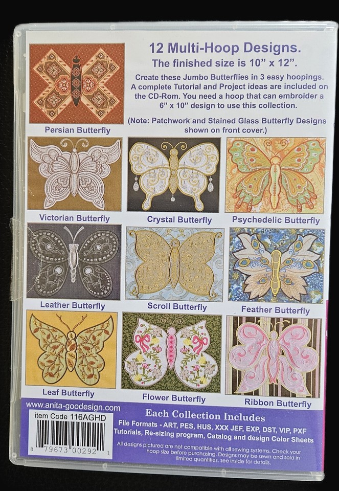 Anita Goodesign Embroidery Design CD, Big Butterflies | eBay