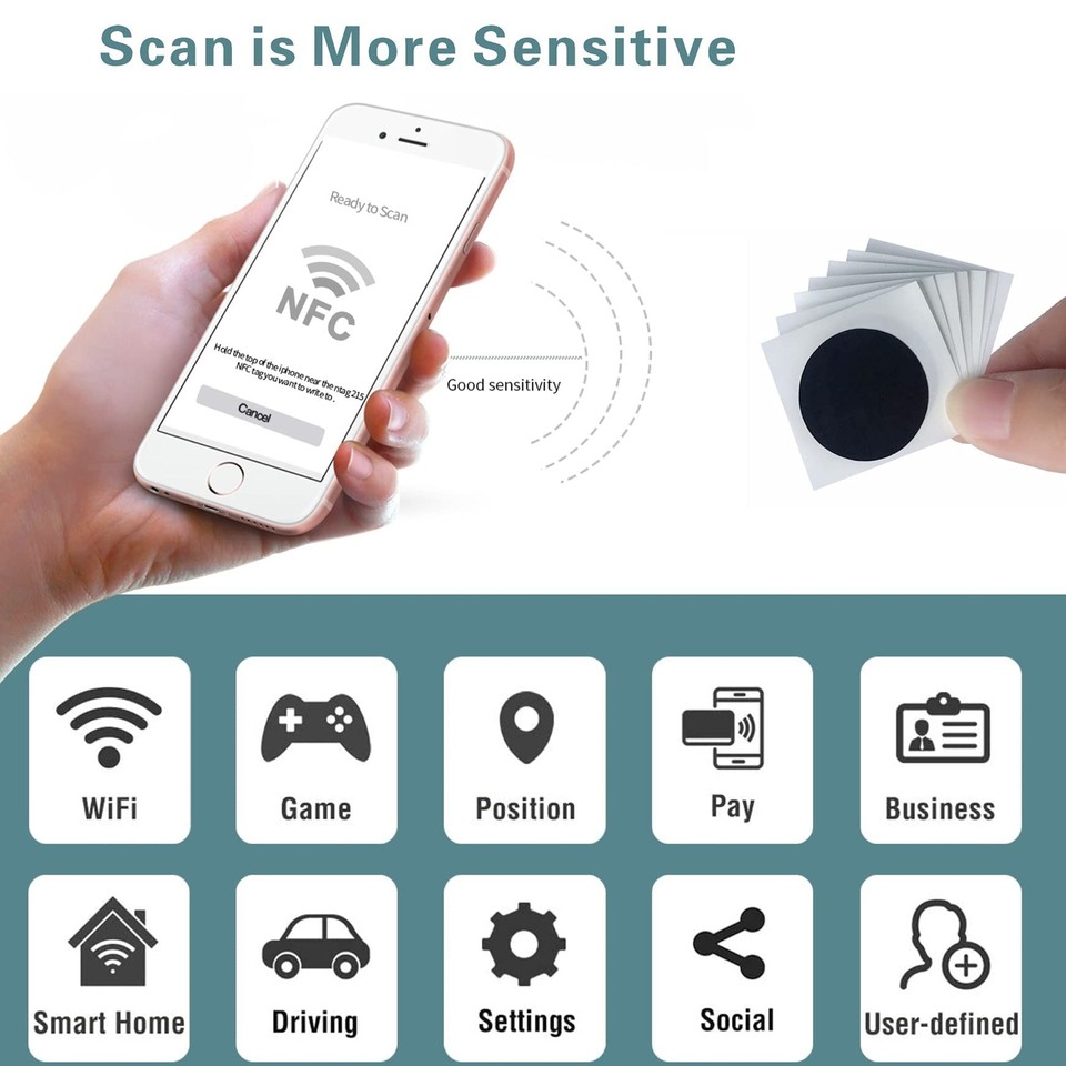 30PCS NFC Tags Android NFC Tags Black Ntag215 Stickers Writable NFC Tag ...