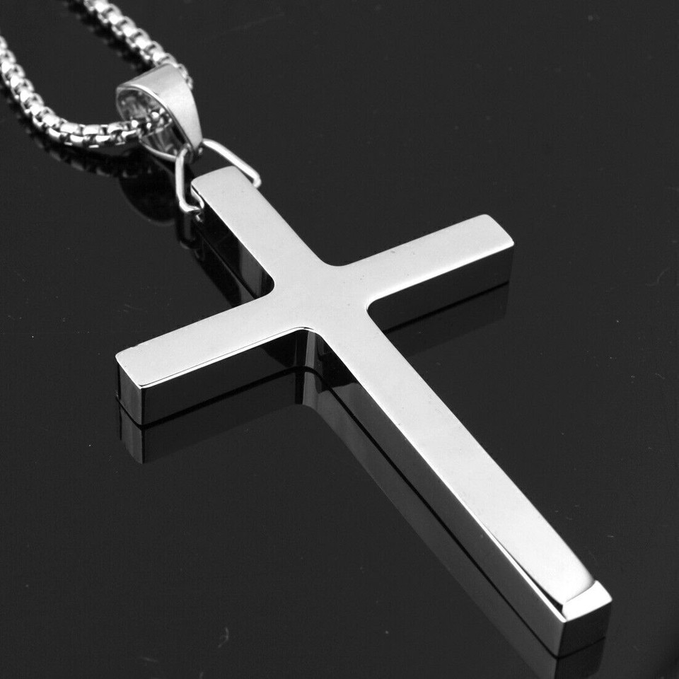 Sterling Silver Large Plain Cross Crucifix Pendant Necklace Jewellery ...