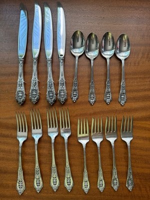 Rose Point Wallace Sterling Silver Flatware Set Service For 4 - 16 ...