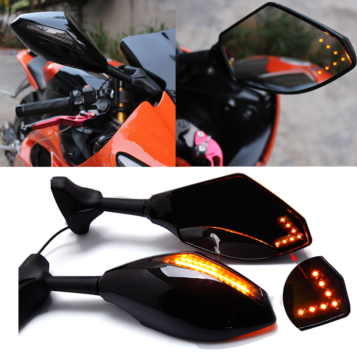 LED INTERGRATED Turn Signal Mirrors For KAWASAKI NINJA 250 636 ZX6R ...
