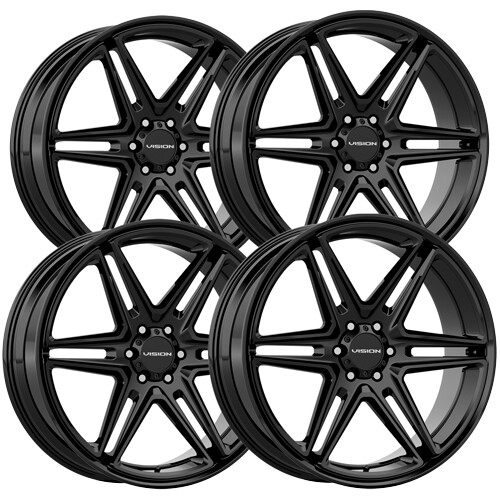 (Set of 4) Vision 476 Wedge 22x9.5 6x135 +30mm Gloss Black Wheels Rims ...