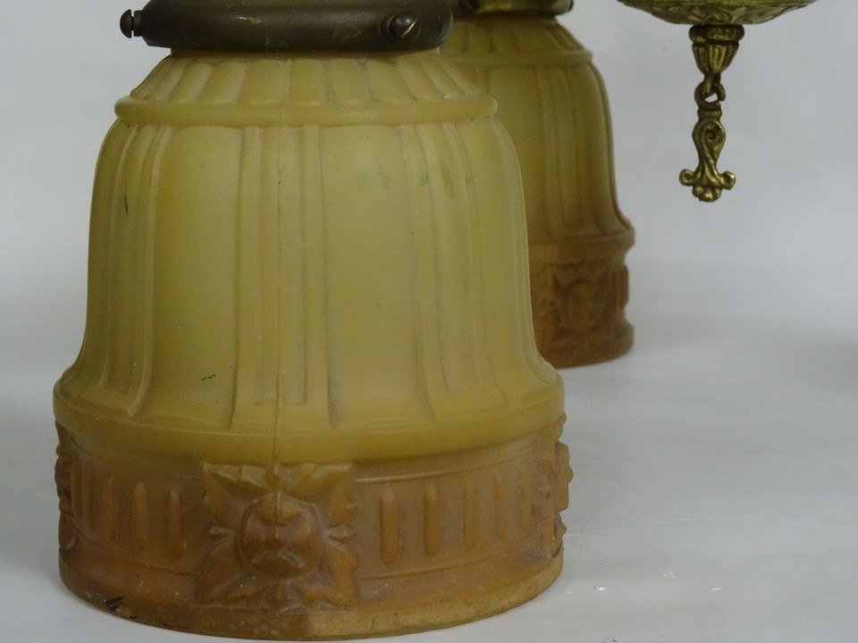 ANTIQUE ART DECO 3 PENDANT BRASS CROP CENTER FINIAL CHANDELIER | eBay