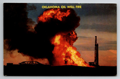 Wild Oil Well Fire Untamed Gas Western Oklahoma OK Night View Vtg ...