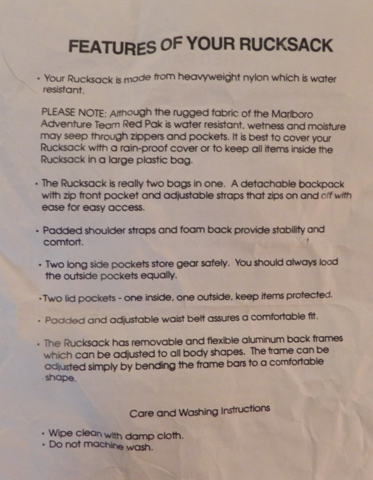 VTG 90's Marlboro Adventure Team Lge Rucksack Hiking Backpack Camping w ...