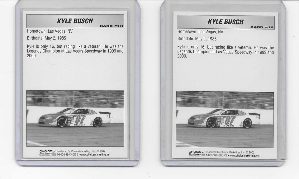 🔥TWO (2) KYLE BUSCH PRE-NASCAR 2002 #07 CHOICE ASA RACING CARDS - AGE ...