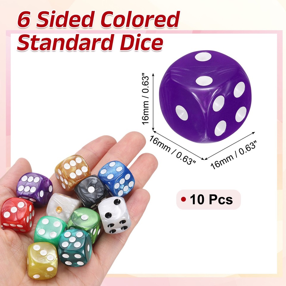 10Pcs 6 Sided Colored Standard Dice, Acrylic D6 Pearl Pattern Dice ...
