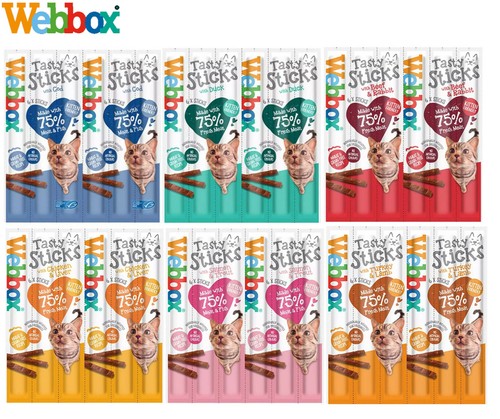 6 PACK MIXED WEBBOX CAT TREATS CAT KITTEN MEATY CHEW STICK SALMON ...