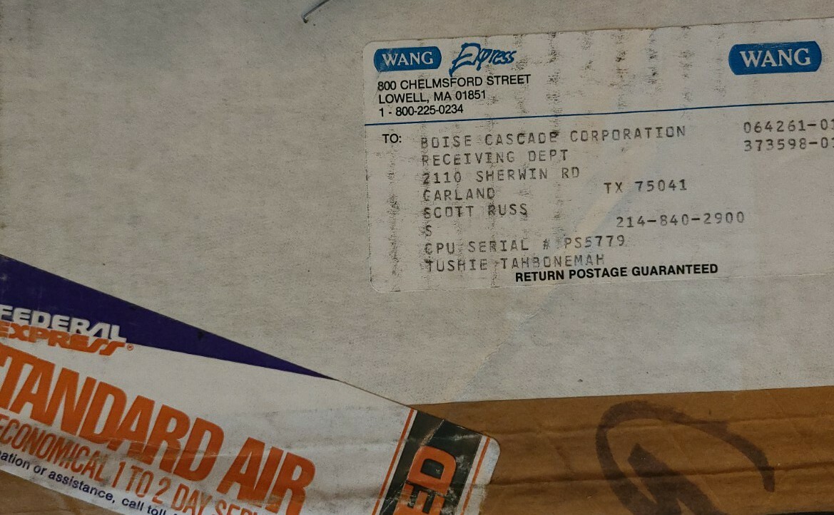 Vtg 1980s Retro Wang Computer Software Empty Box Advertising Logo FedEx ...