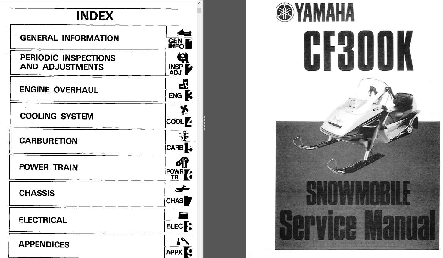 Yamaha CF300 ( INVITER 300 ) Snowmobile SERVICE , Owner's & Parts ...