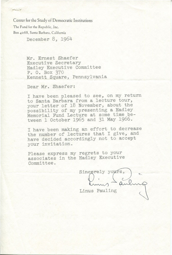 1964 Linus Pauling Typed Letter Signed | eBay