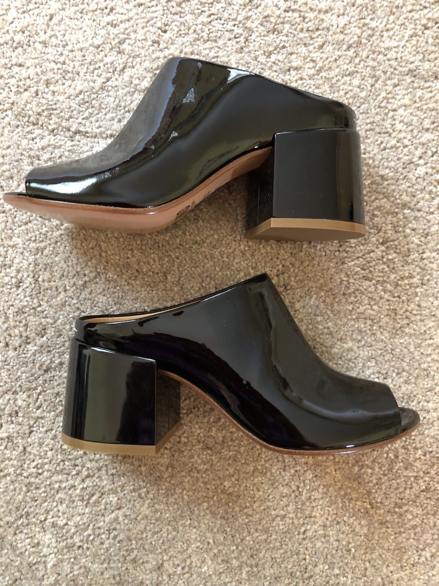 Maison Margiela MM6 Black Patent Leather Peep Toe Mules Maison Margiela MM6 Black Patent Leather Peep Toe Mules