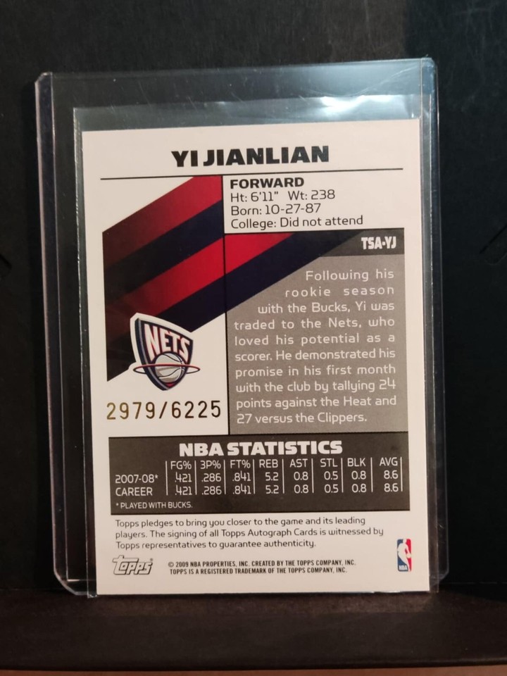 Yi Jianlian 2008-09 Topps Signature Auto China CBA Autograph 2979/6225 ...