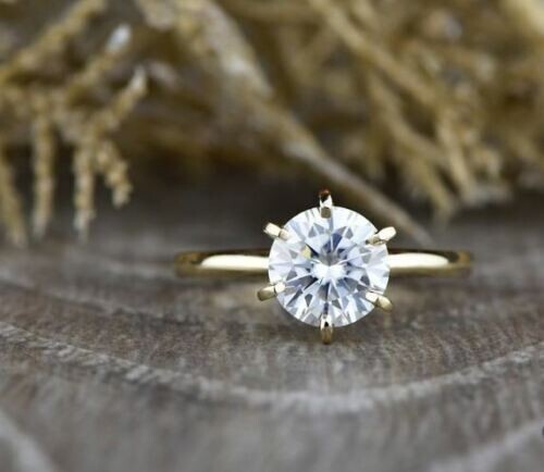 2Ct Round Lab-Created Diamond Solitaire Engagement Ring 14k Yellow Gold ...