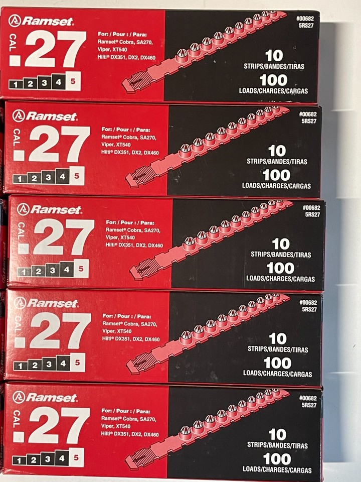 10X Boxes Ramset 5RS27 .27 Red Strip Loads Level 5 (Totals 1000 Loads ...