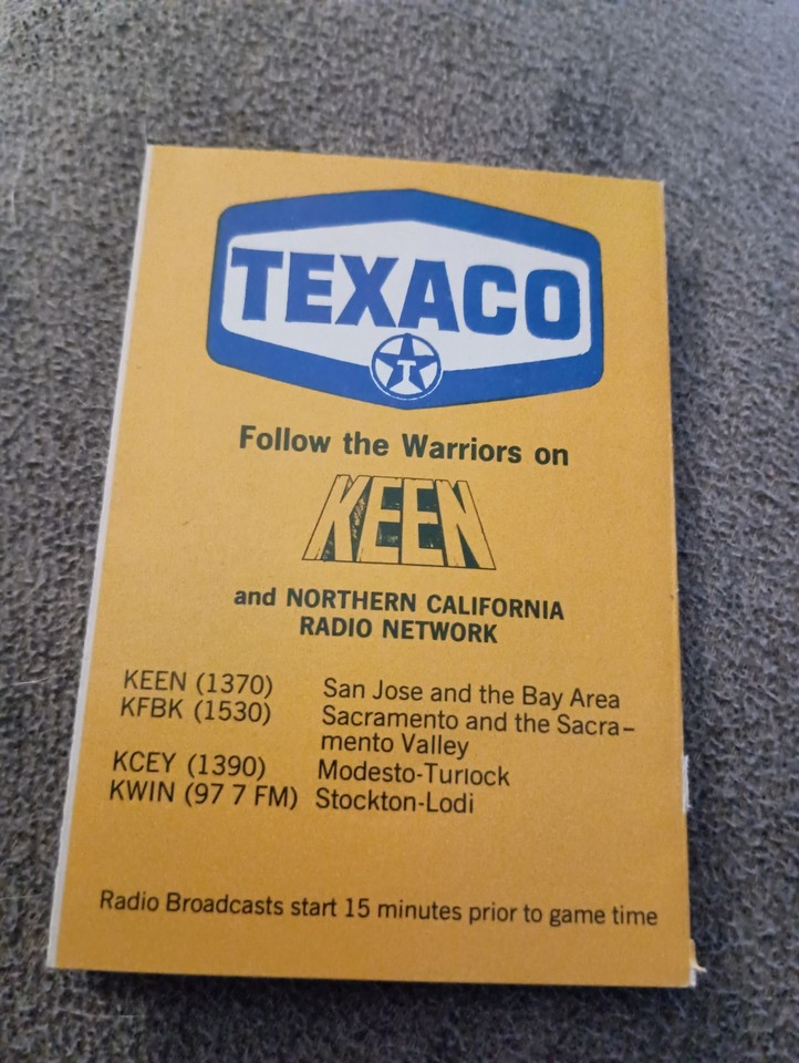 1972-1973 Golden State Warriors Basketball Schedule Texaco Oil sponsor ...