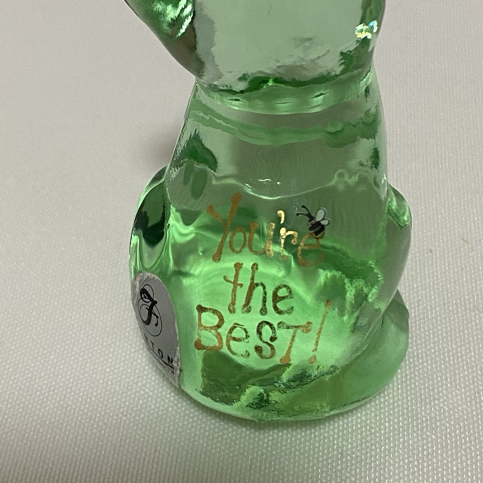 Fenton Green Glass Miniature Sitting Cat Figurine You’re The Best Hand ...