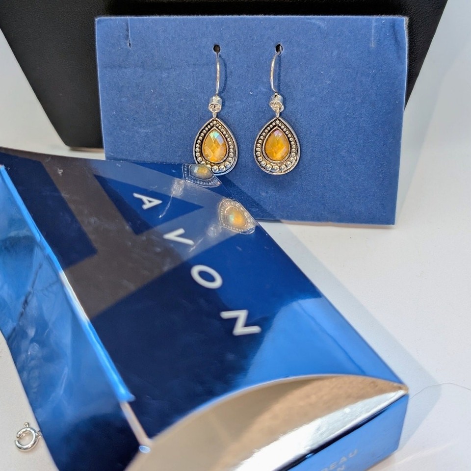 Vintage Avon SH Silver Tone Teardrop Y Drop Yellow Stone Necklace ...