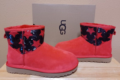 UGG Classic Mini Sequin Stars Ribbon Red Women's Winter Boots New US 6 ...