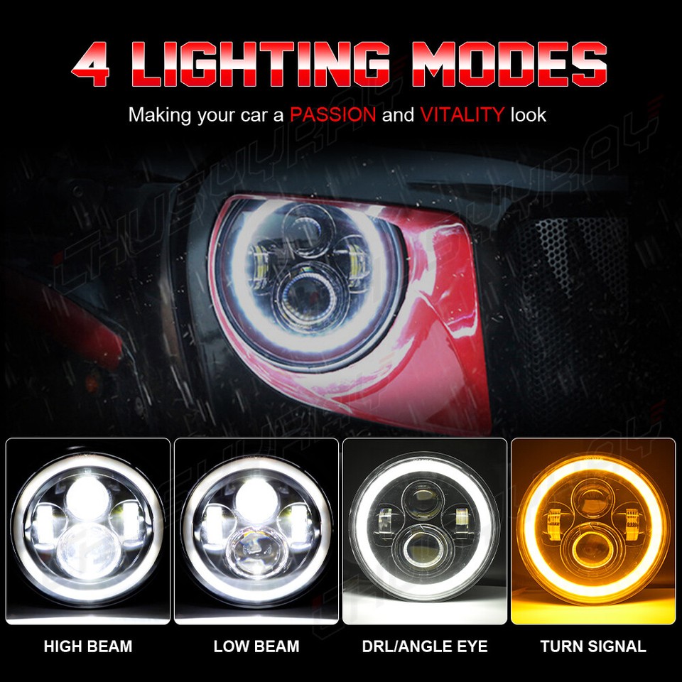 1 PAIR 7" LED BLACK HALO HEADLIGHTS E MARKED RHD 110 90 FOR LAND ROVER ...