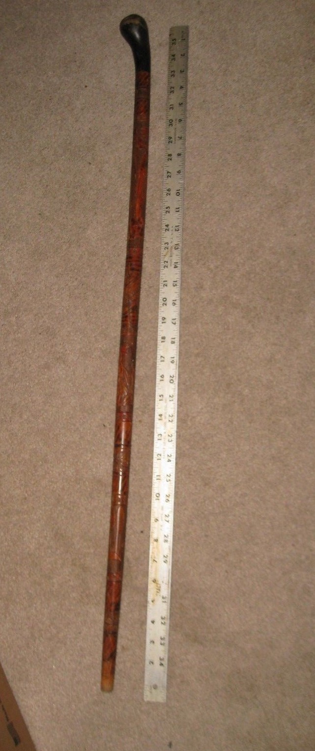 36" Carved and Painted Midcentury Cane from Mexico - Gem