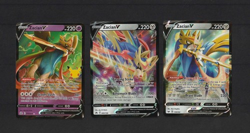 Zacian V Pokemon Card Collection Set of 3 English Cards Ultra Rare Deck ...