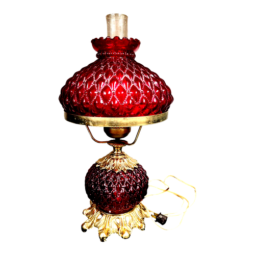 Fenton Ruby Red 20" Diamond Quilted Optic Hurricane Gone With The Wind ...