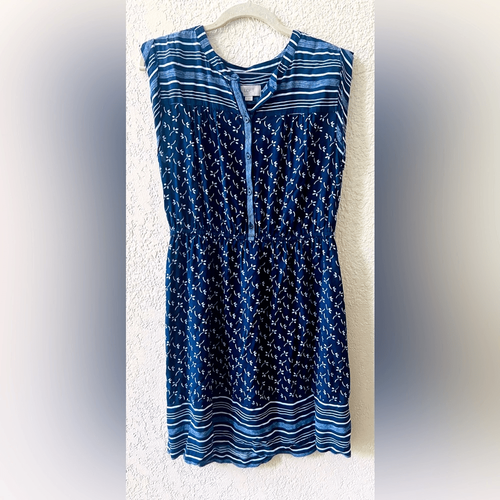 Loft Factory Floral Summer Dress Sz M Blue White Flowers Button Front ...