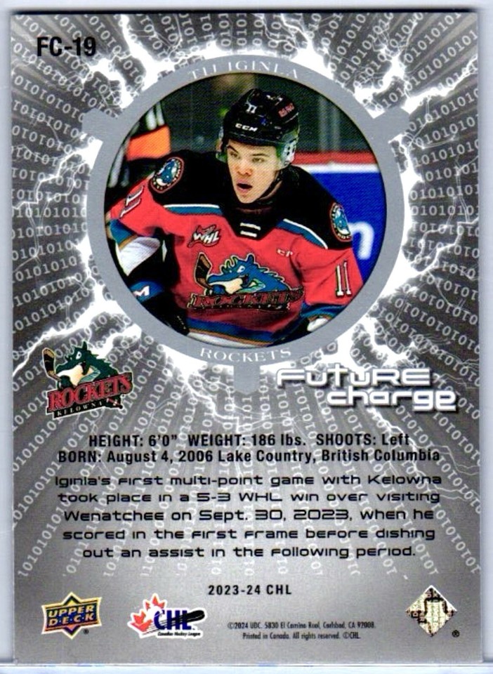 Tij Iginla Rookie 2023-24 Upper Deck CHL Future Charge #FC-19 (RC) Utah ...
