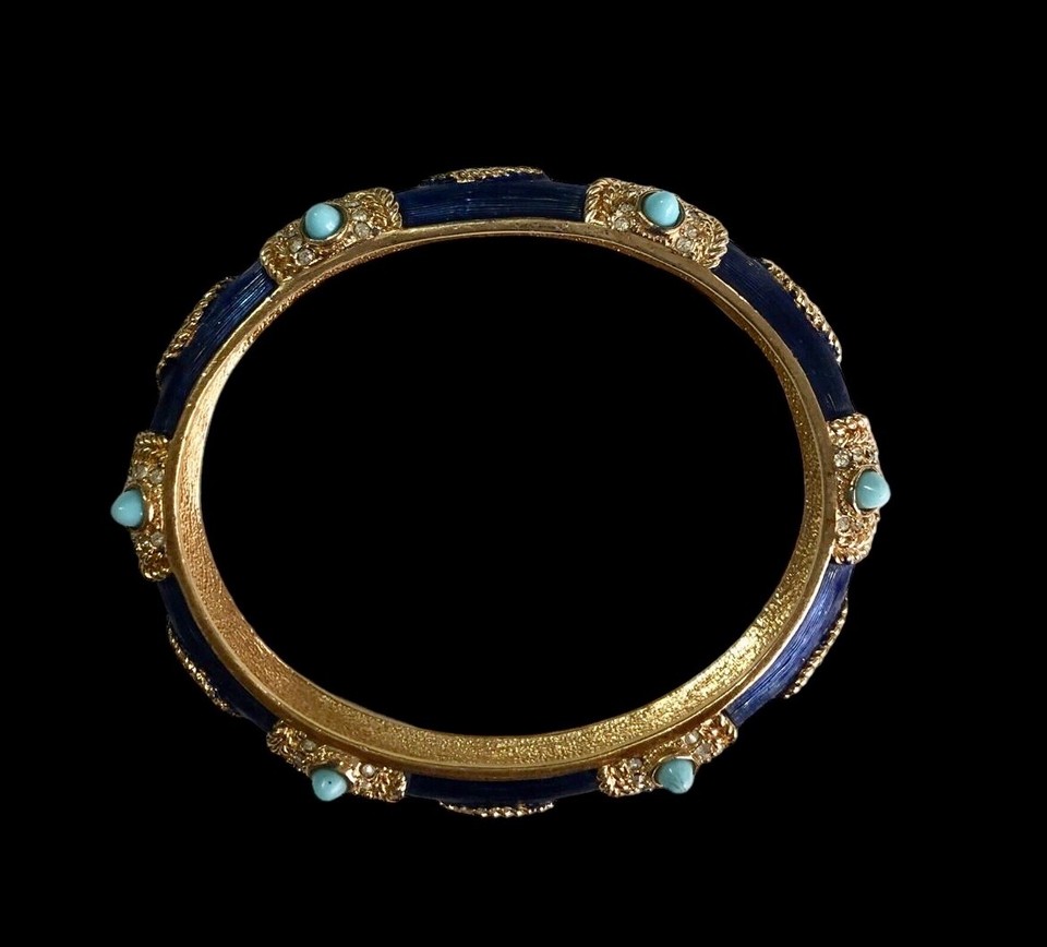 Vintage Boucher Blue Enamel & Gold-Tone Bracelet Glass Turquoise ...