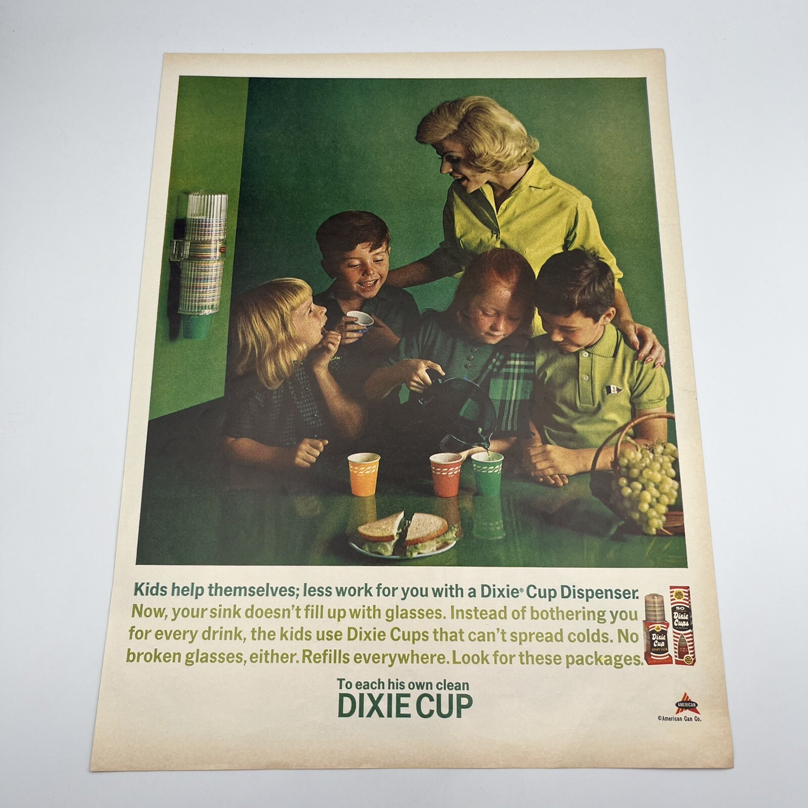 1962 Dixie Cup Dispenser Vintage Print Ad 10"x13.5" kids using Dixie ...