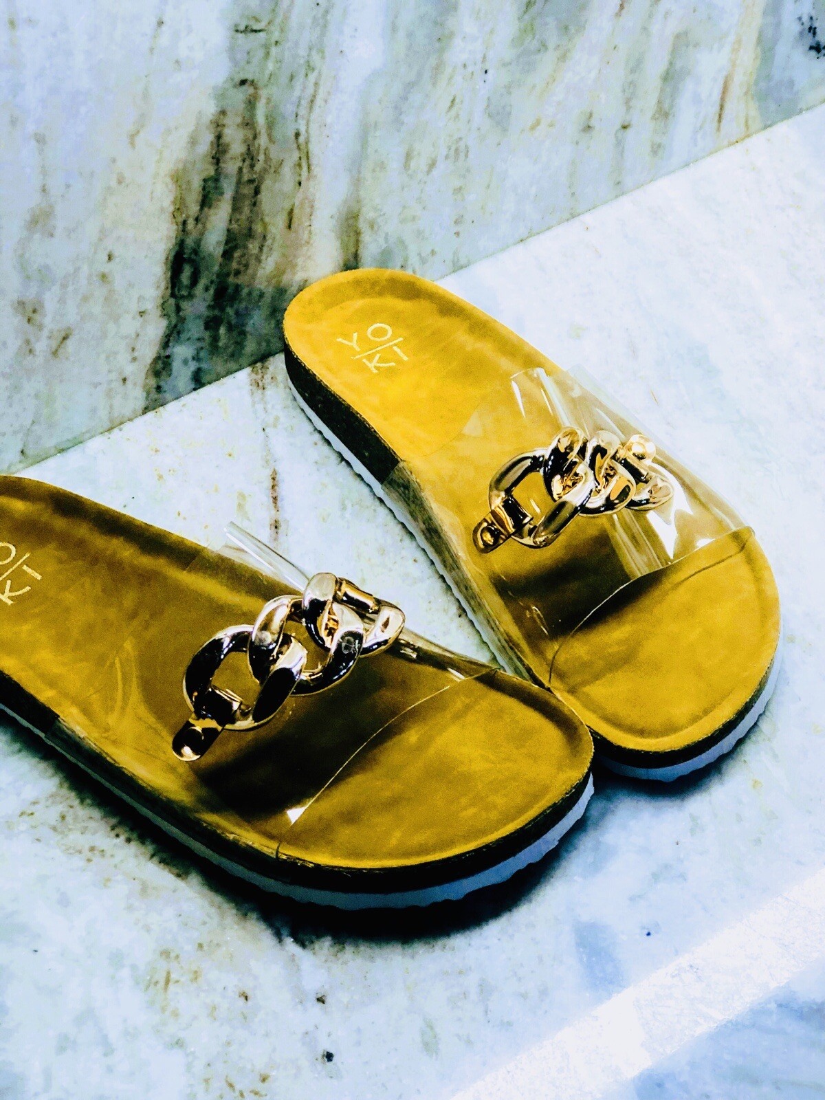 Ship N 24 Hours. New-Yoki Transparent/Clear Strap Chain Band Slippers ...