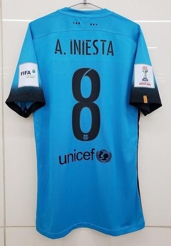 MAILLOT AUTHENTIQUE TROISIÈME CWC ANDRES INIESTA #8 BARCELONA 2015-16 ...