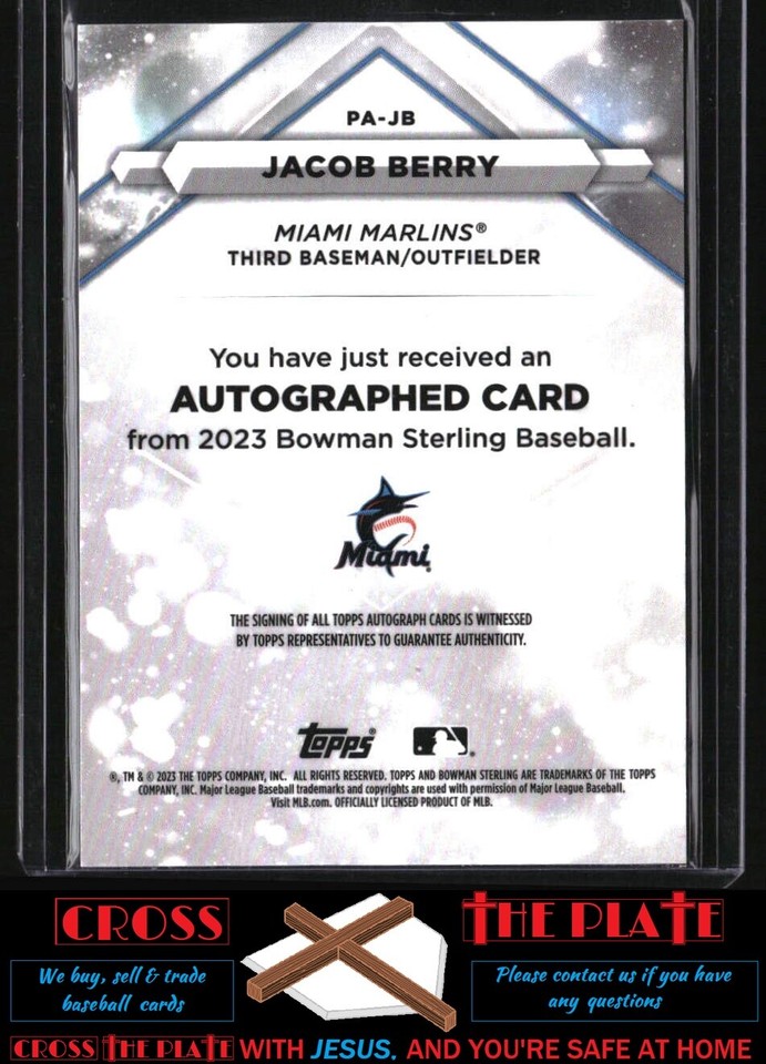 1-2023 Bowman Sterling Prospect Autographs Jacob Berry Miami Marlins # ...