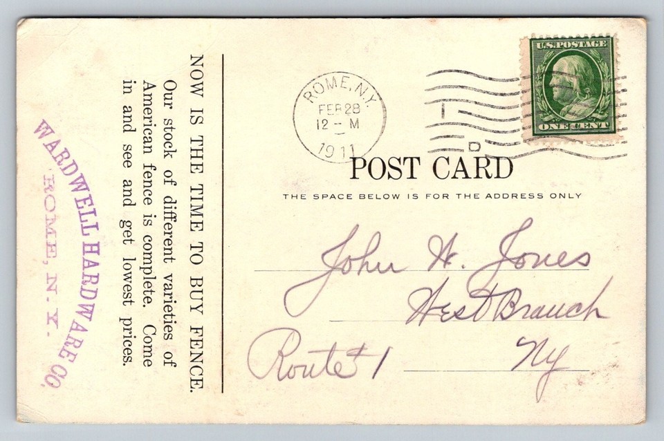 1911 Wardwell Hardware Co. Rome New York Postcard | eBay
