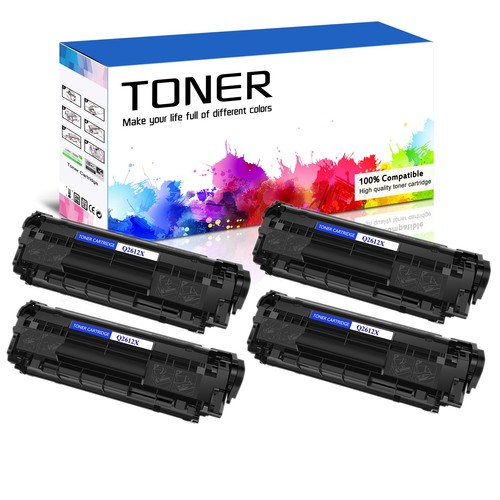 4PK Black Q2612X Toner Cartridge for HP 12X LaserJet 3050 3052 3055 ...