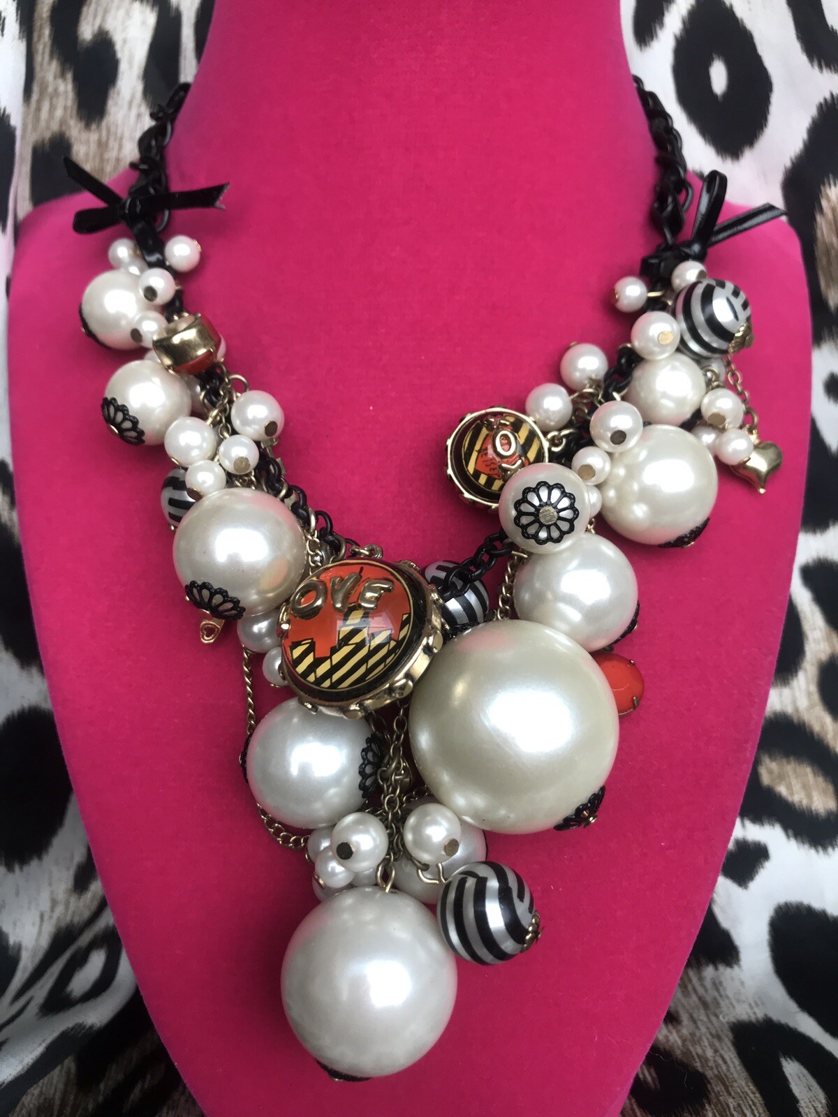 Betsey Johnson Vintage Miami Chic Plane XOX LOVE Pearl Bauble Cluster ...