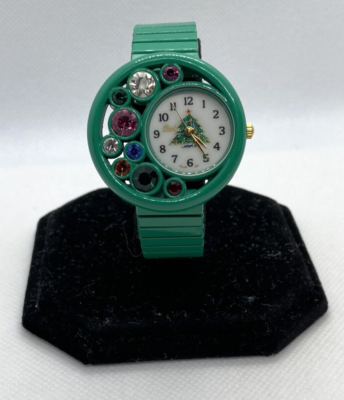 Christmas Tree Watch Green Jeweled Stretch Band Holiday | eBay