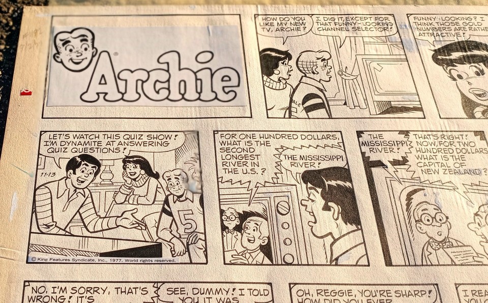 Archie Original 1977 Comic Strip Art Work Panel-22" x 15" | eBay