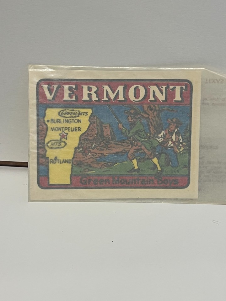 Vintage 1960's Dip Decal Sticker Vermont with Map "Green Mountain Boys ...