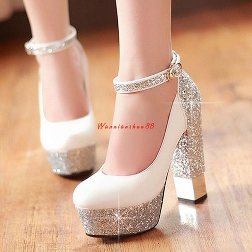 Womens Ankle Strap Bride Wedding Party Date Pumps Platform High Heels ...