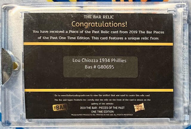 2019 The Bar Pieces of the Past Lou Chiozza 1934 Phillies Autograph Cut ...