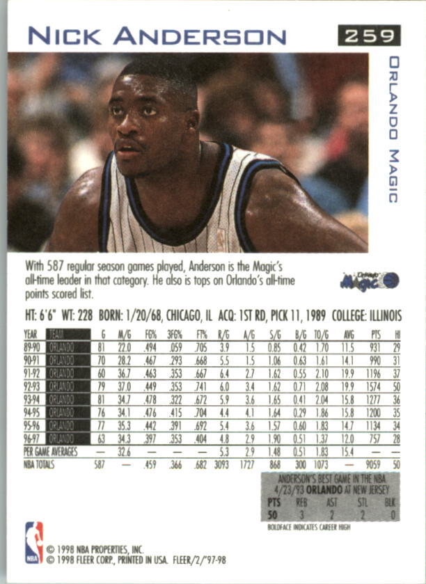 1997-98 Fleer #259 Nick Anderson | eBay