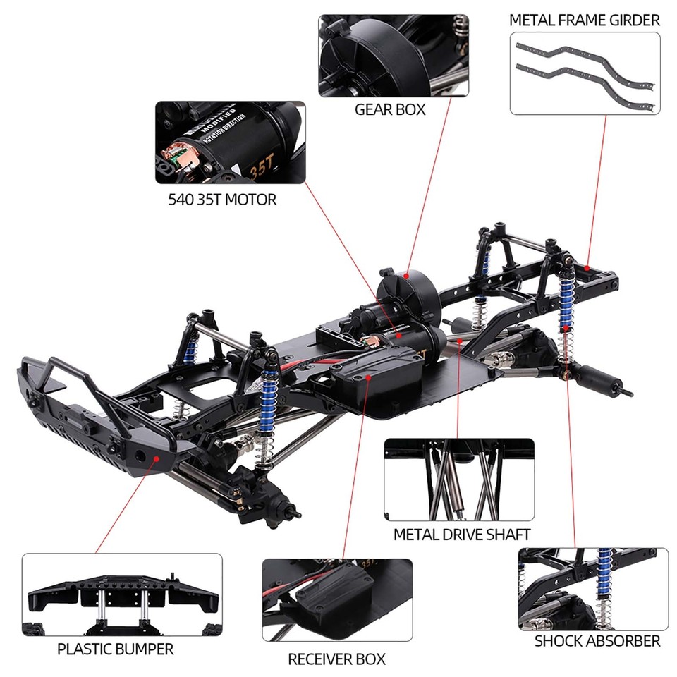 AUSTAR 313mm Wheelbase Chassis Frame For 1/10 AXIAL SCX10 II 90046 Car ...